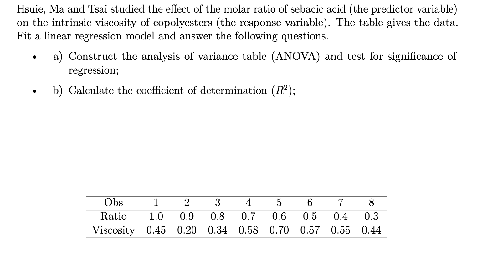 Solved Hsuie, Ma and Tsai studied the effect of the molar | Chegg.com