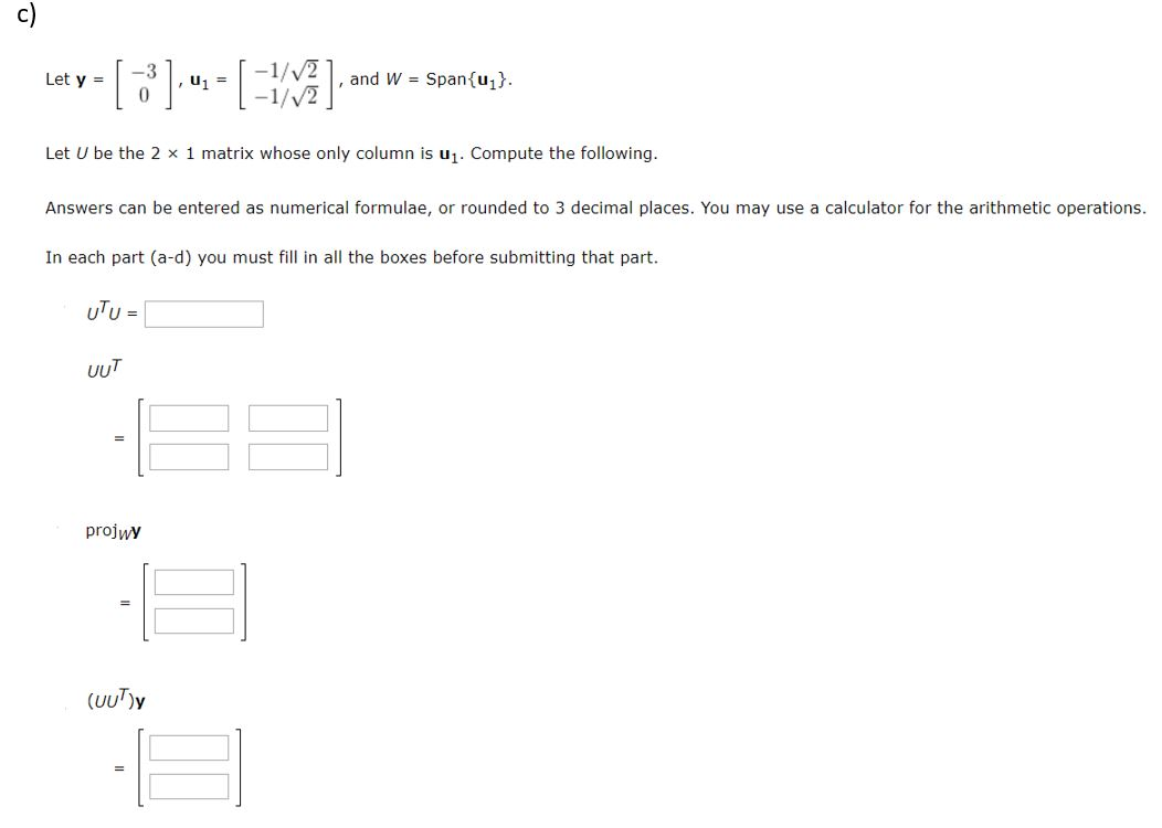 Solved a) Let y = and u = [%] Write y as the sum of two | Chegg.com