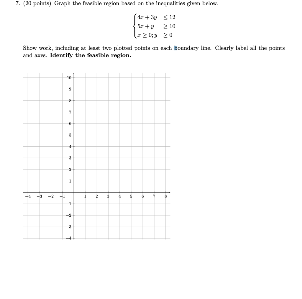 Solved 7. (20 Points) Graph the feasible region based on | Chegg.com