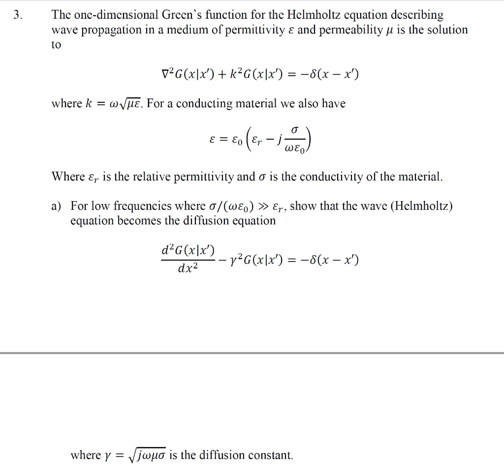 3. The one-dimensional Green's function for the | Chegg.com