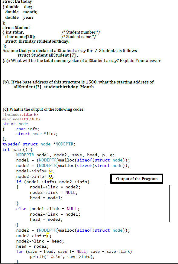 Solved struct Birthday { double day; double month; double | Chegg.com