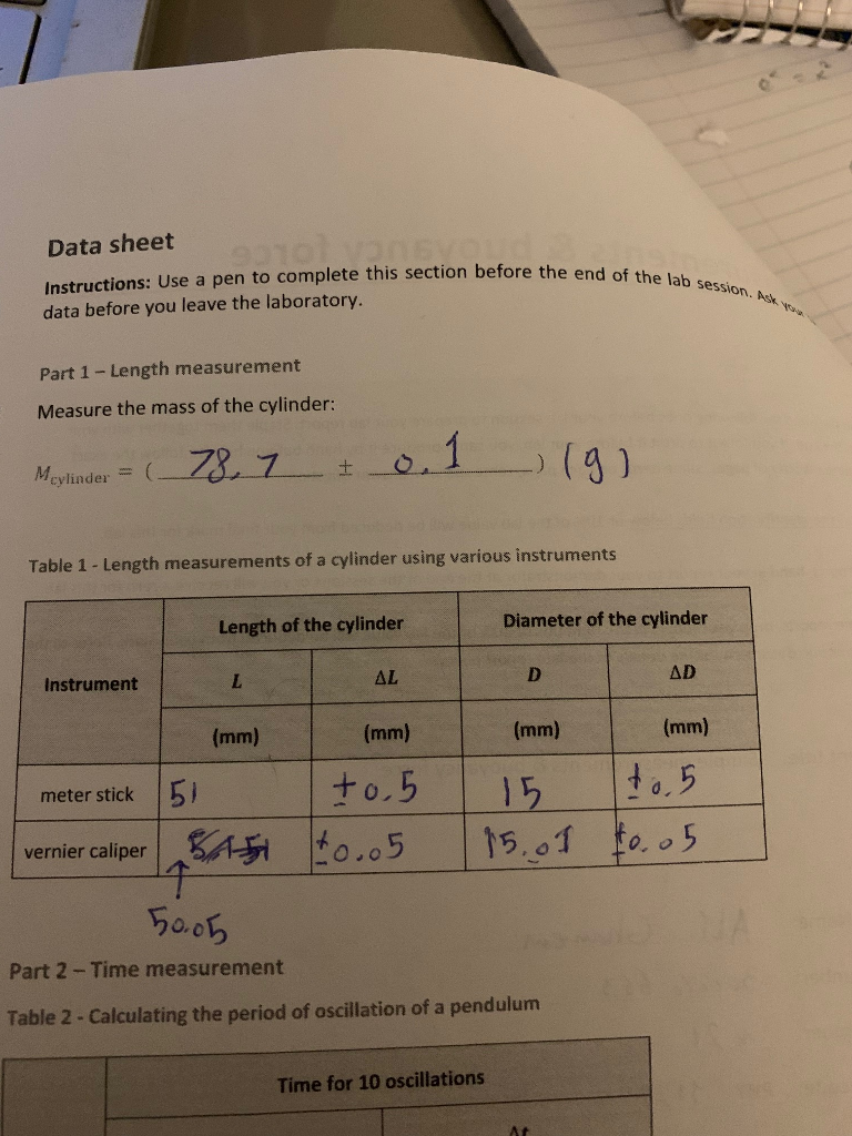 Solved 4] Prepare a table for your volume and density | Chegg.com