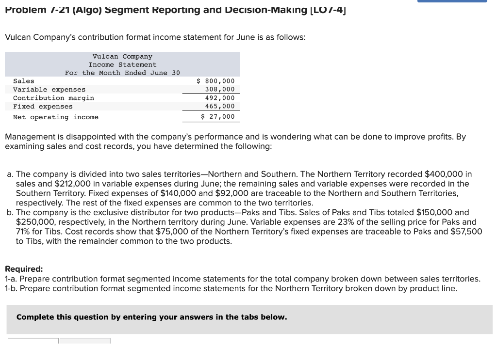 Solved Problem 7-21 (Algo) Segment Reporting and | Chegg.com