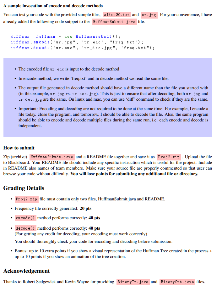 Objectives This project covers Huffman Codes and | Chegg.com