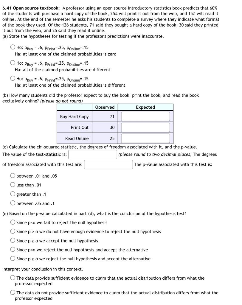 Solved 6.41 Open source textbook: A professor using an open | Chegg.com