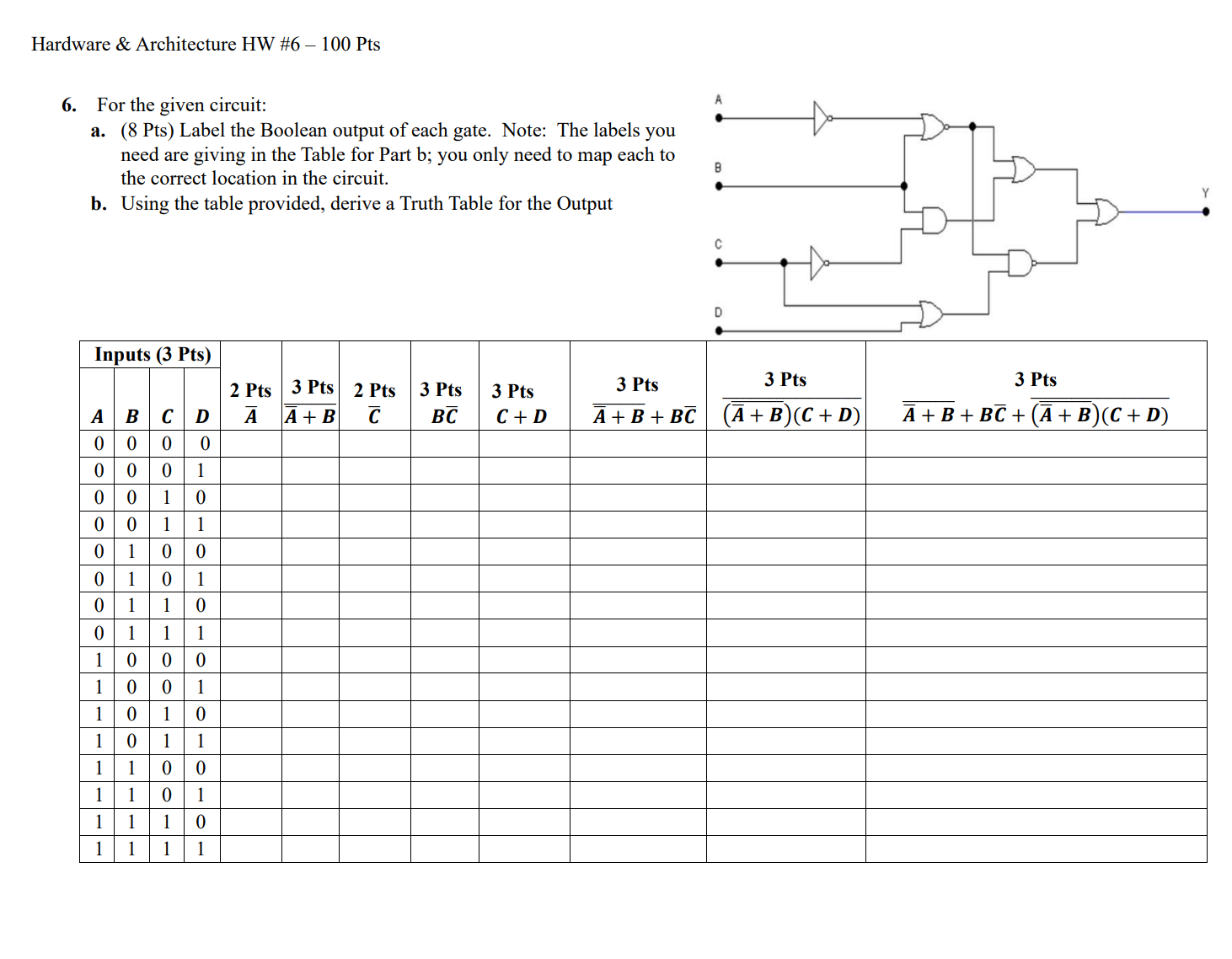 Solved Hardware & Architecture HW #6 - 100 ﻿PtsFor the given | Chegg.com