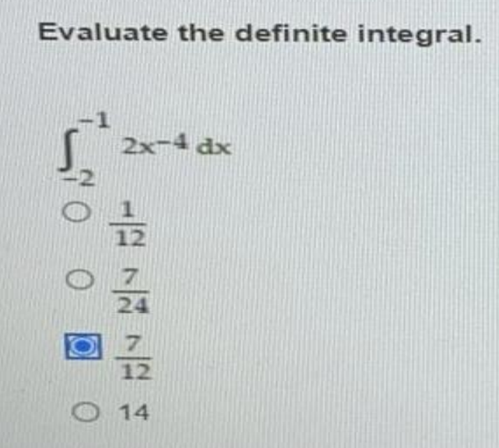 Solved Evaluate the definite integral. ∫−2−12x−4dx 121 247 | Chegg.com