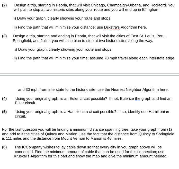 Use graph theory results to plan vacation trips with | Chegg.com