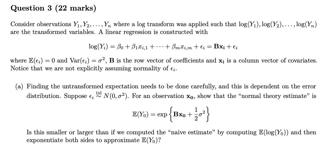 Solved Consider observations Y1,Y2,…,Yn where a log | Chegg.com