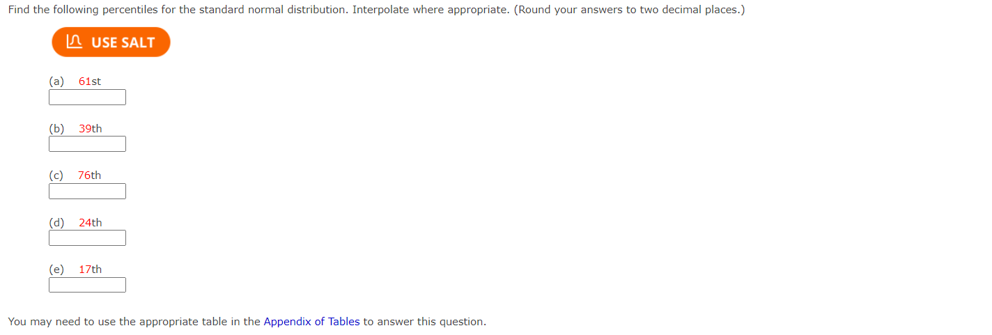 ion Find The Following Percentiles For The Standard Normal 