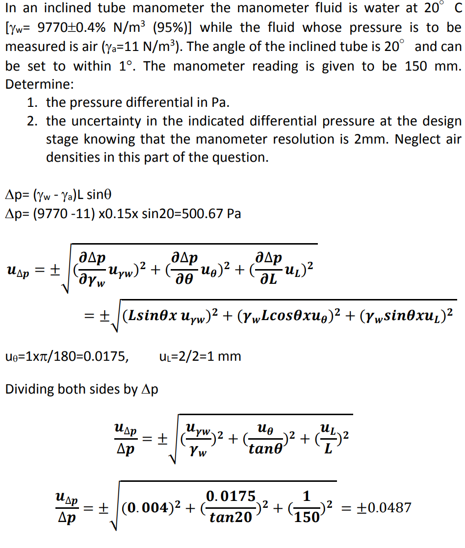 Solved In an inclined tube manometer the manometer fluid is | Chegg.com