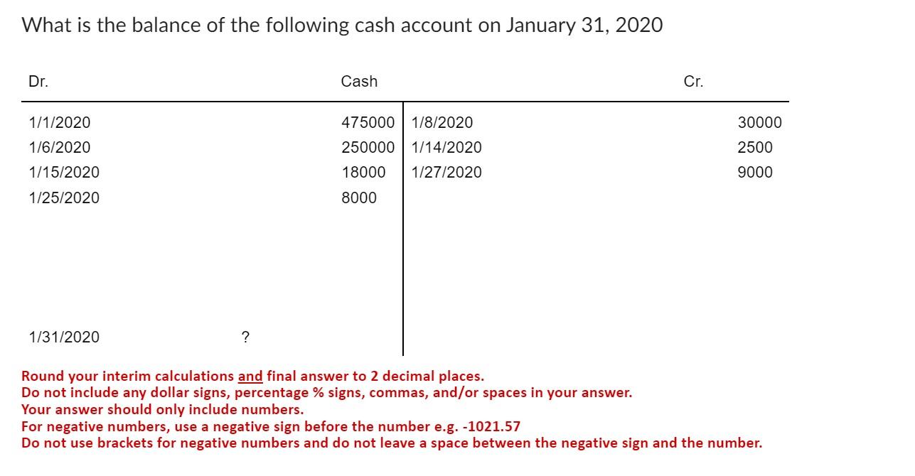 Solved What is the balance of the following cash account on | Chegg.com