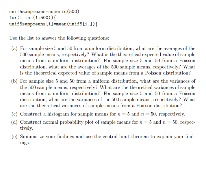 Solved Generate 500 samples, each of which is of size 5 and | Chegg.com