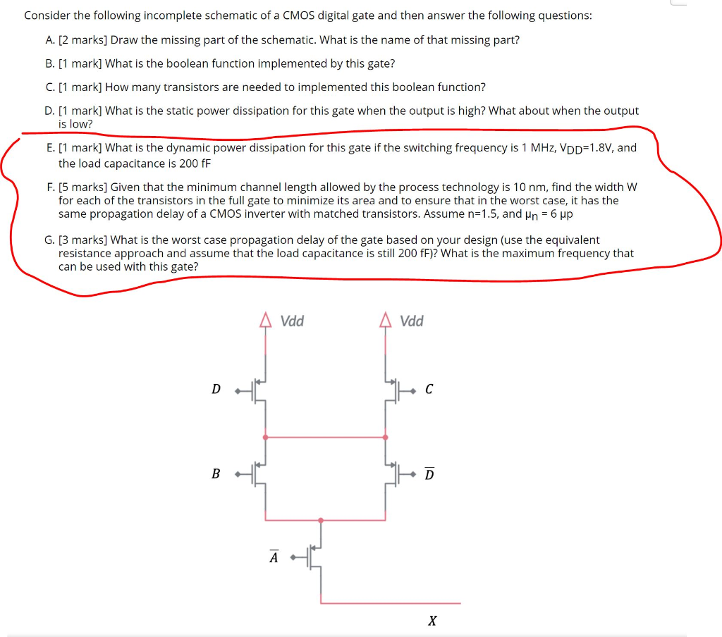 Solved Consider the following incomplete schematic of a CMOS | Chegg.com
