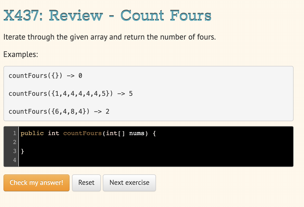 Solved X437: Review - Count Fours Iterate through the given | Chegg.com
