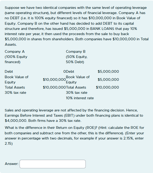 Solved Suppose we have two identical companies with the same | Chegg.com