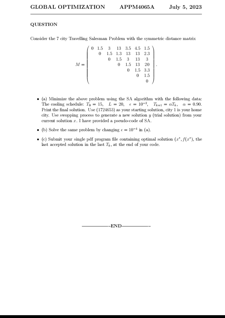 Solved Consider the 7 city Travelling Salesman Problem with | Chegg.com