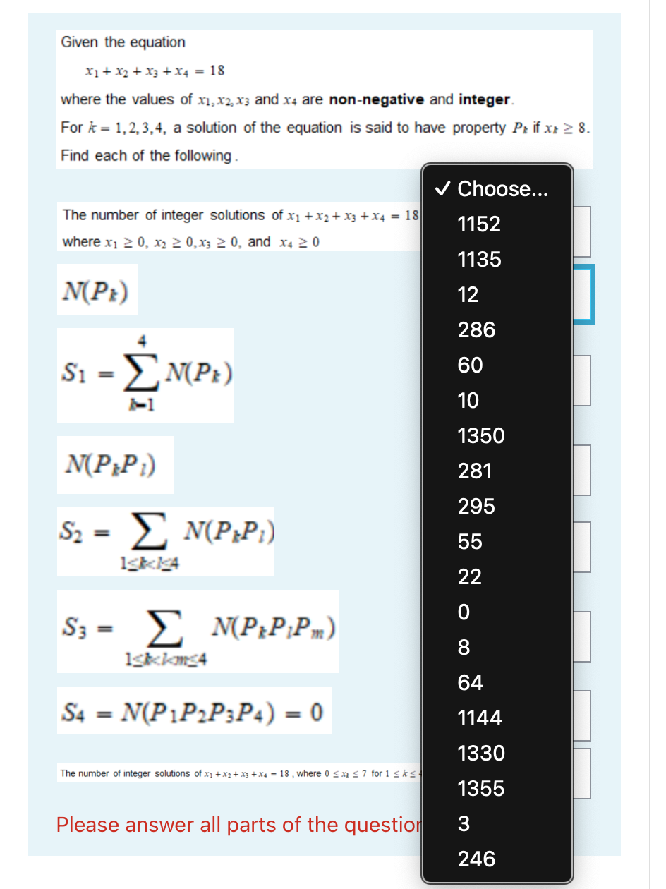 Solved Given the equation x1+x2+x3+x4=18 where the values of | Chegg.com
