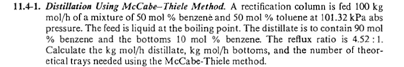 Solved 11.4-1. Distillation Using McCabe-Thiele Method. A | Chegg.com