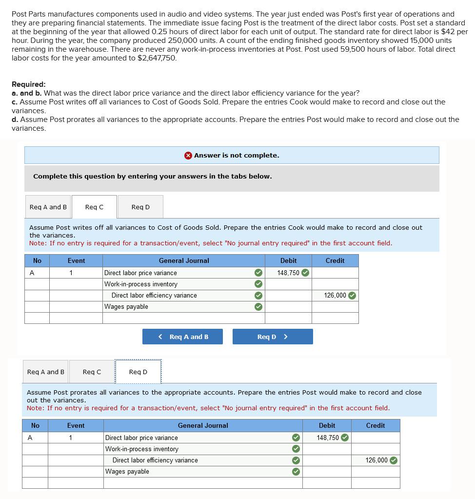 Solved Post Parts manufactures components used in audio and | Chegg.com