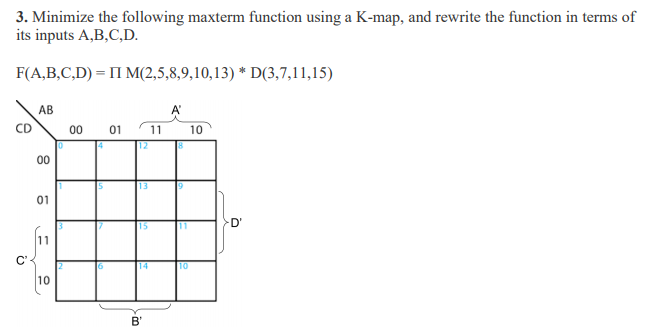 Solved 3. Minimize the following maxterm function using a | Chegg.com