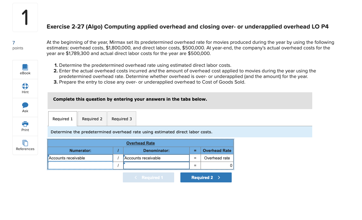 Solved Exercise 2-27 (Algo) Computing applied overhead and | Chegg.com