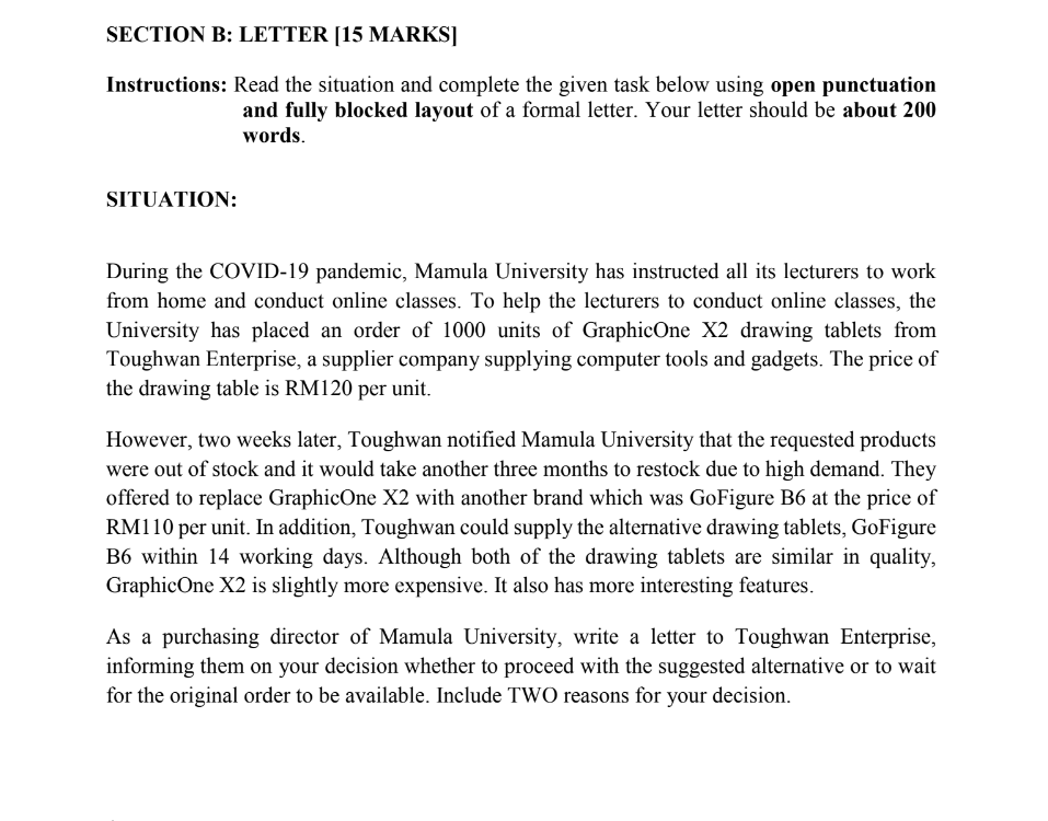 Solved SECTION B: LETTER [15 MARKS] Instructions: Read the | Chegg.com