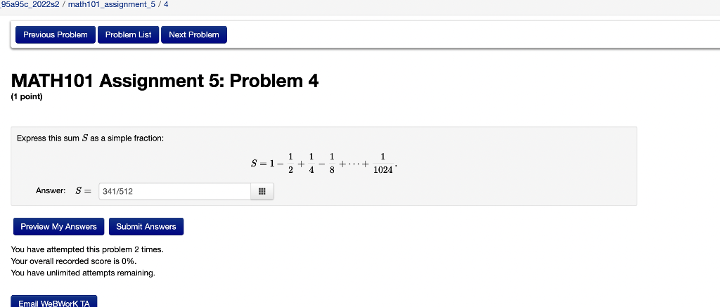 Solved MATH101 Assignment 5: Problem 4 (1 point) Express | Chegg.com