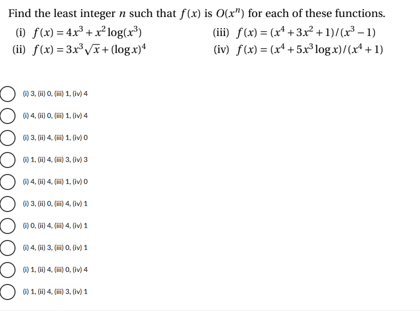 Solved Find the least integer n such that f(x) is O(xn) for | Chegg.com