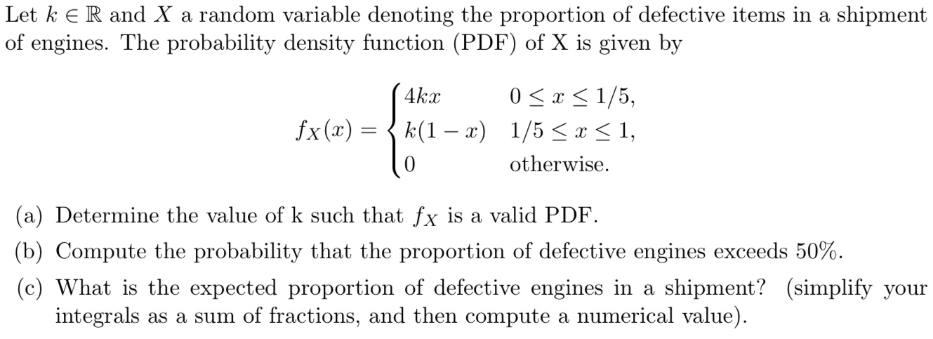 Solved Let k∈R and X a random variable denoting the | Chegg.com