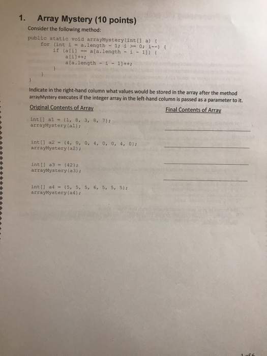 Solved 1. Array Mystery (10 points) Consider the following | Chegg.com