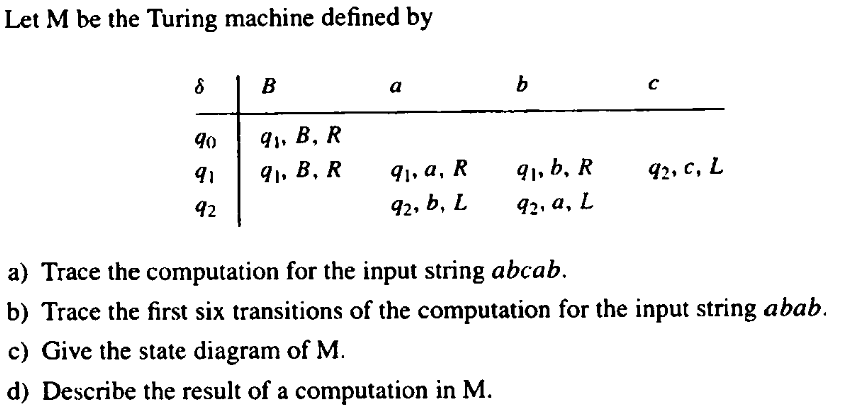 Let M be the Turing machine defined by a) Trace the | Chegg.com
