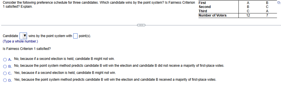 Solved Candidate wins by the point system with | Chegg.com