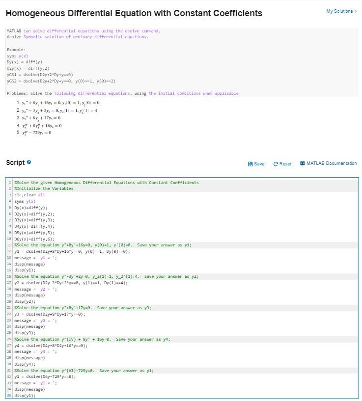 Solved My Solutions Homogeneous Differential Equation with | Chegg.com