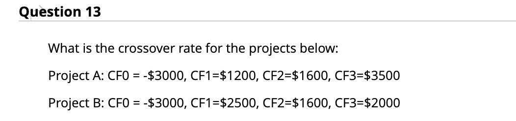 Solved Question 13 What is the crossover rate for the | Chegg.com