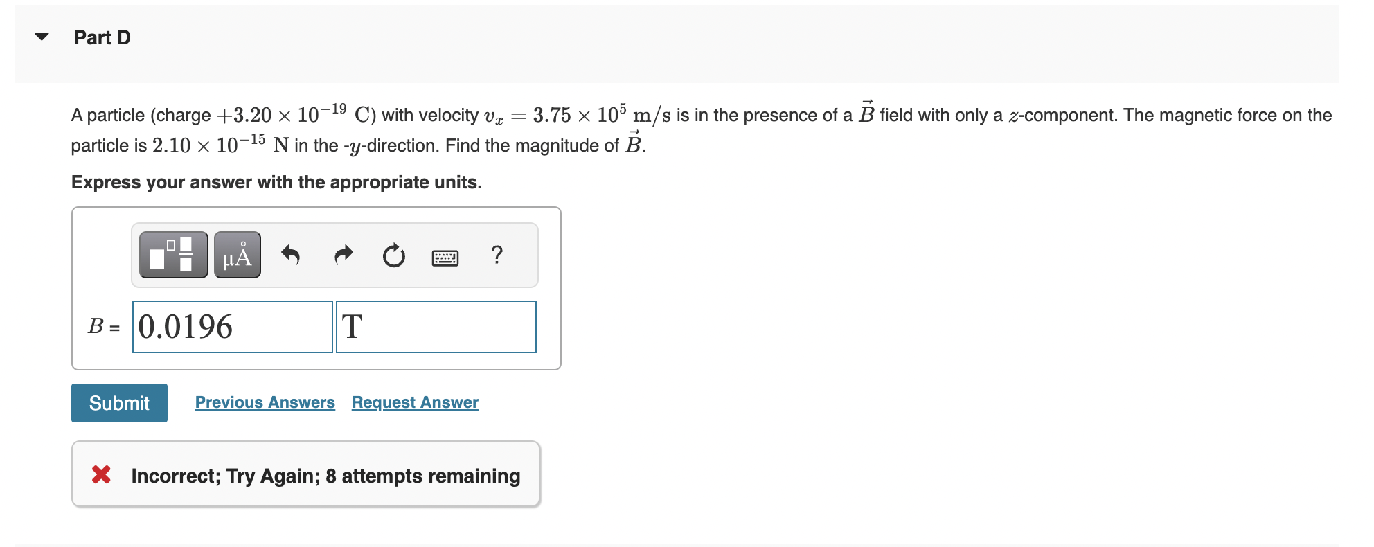 Solved A particle (charge +3.20×10−19C ) with velocity | Chegg.com