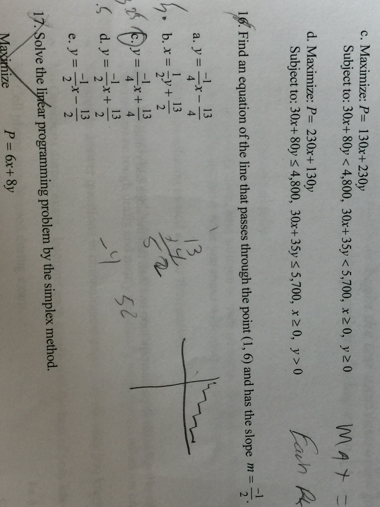 Solved c. Maximize: P= 130x+ 230y subject to: 30x+ 80y