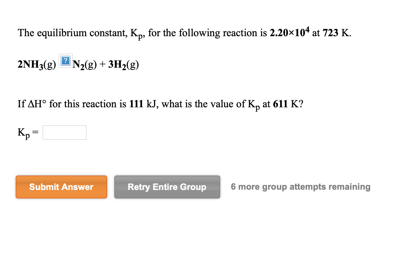 Solved The equilibrium constant, Kp, for the following | Chegg.com