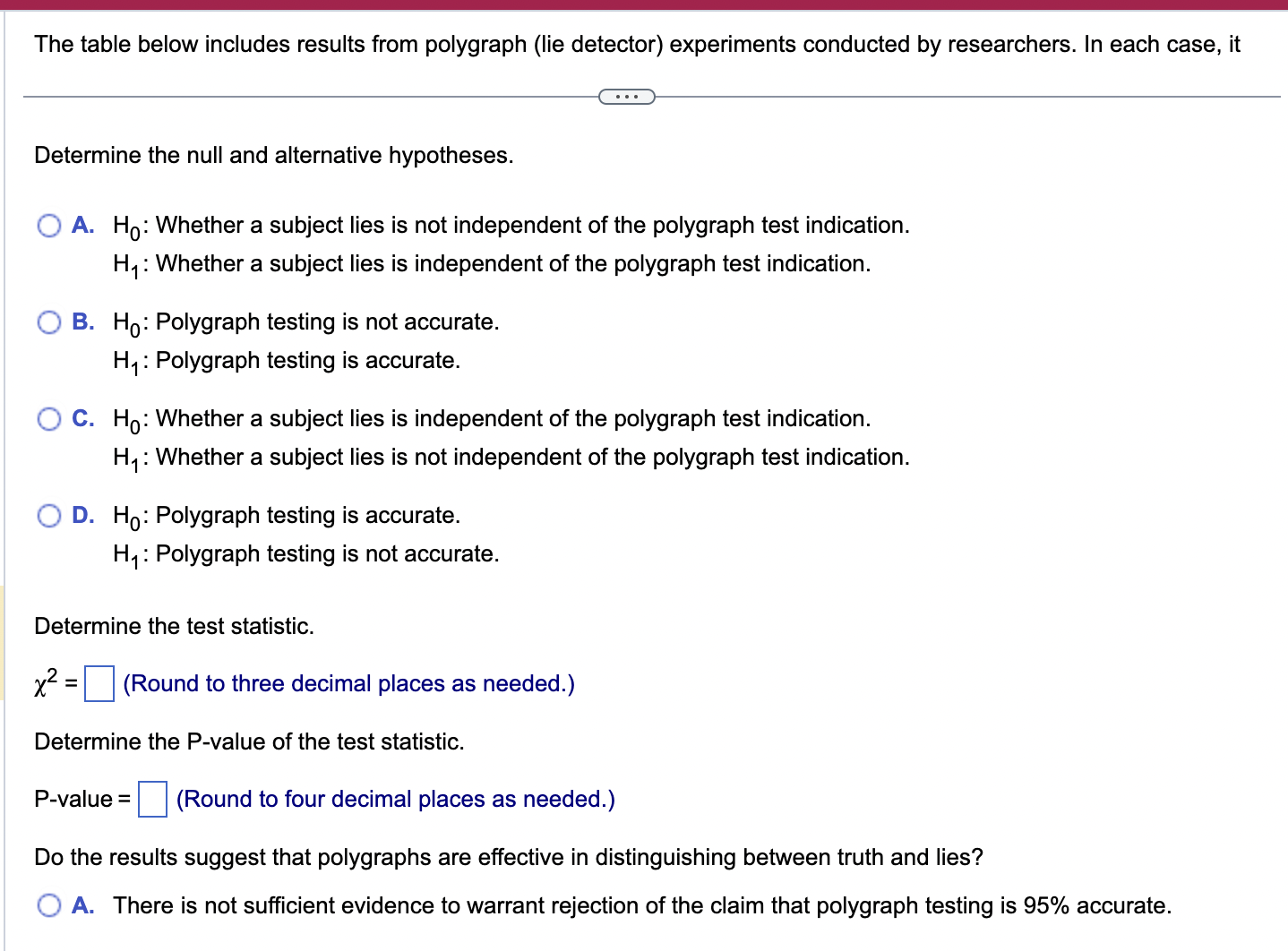 Solved The table below includes results from polygraph (lie | Chegg.com