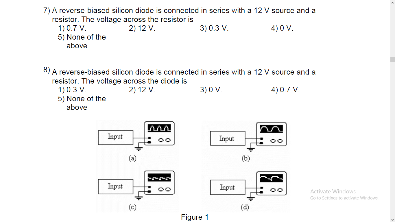 Solved 7) A reverse-biased silicon diode is connected in | Chegg.com