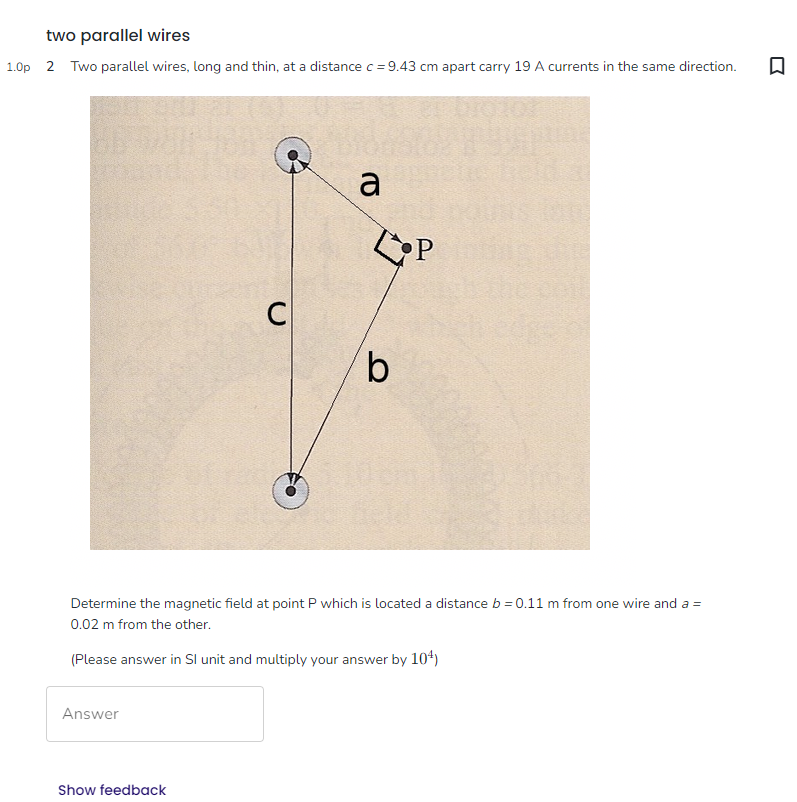 Solved two parallel wires 1.0p 2 Two parallel wires, long | Chegg.com