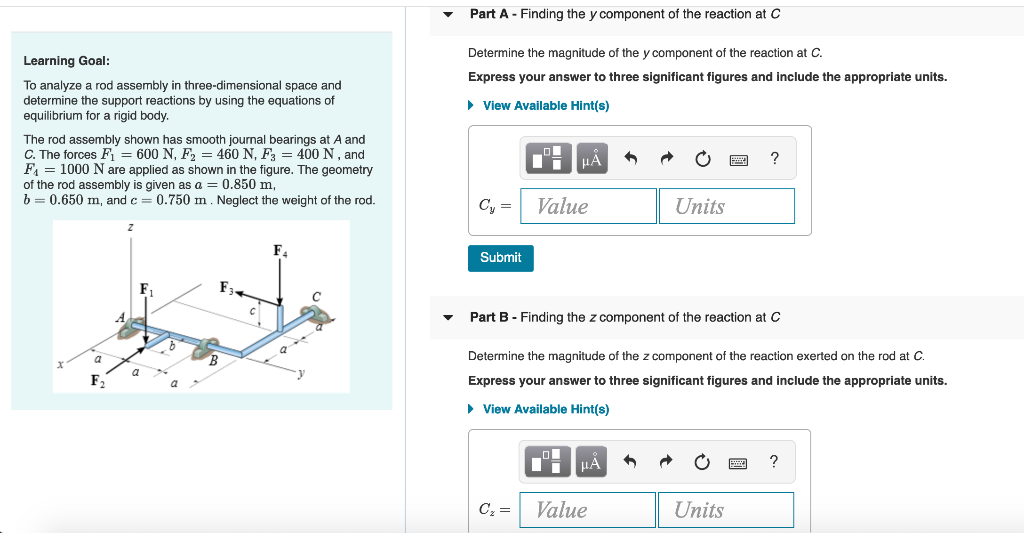 Solved Part A Finding the y component of the reaction at C | Chegg.com