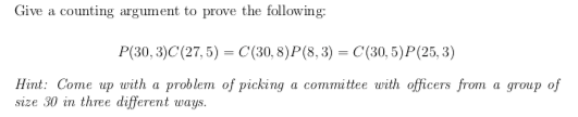 Solved Give a counting argument to prove the following P(30, | Chegg.com