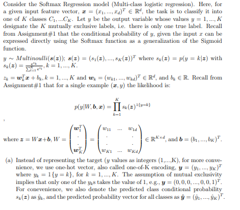 Consider the Softmax Regression model (Multi-class | Chegg.com
