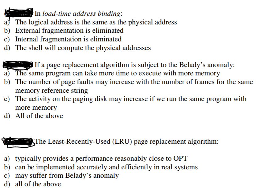 Solved In load-time address binding: a) The logical address | Chegg.com