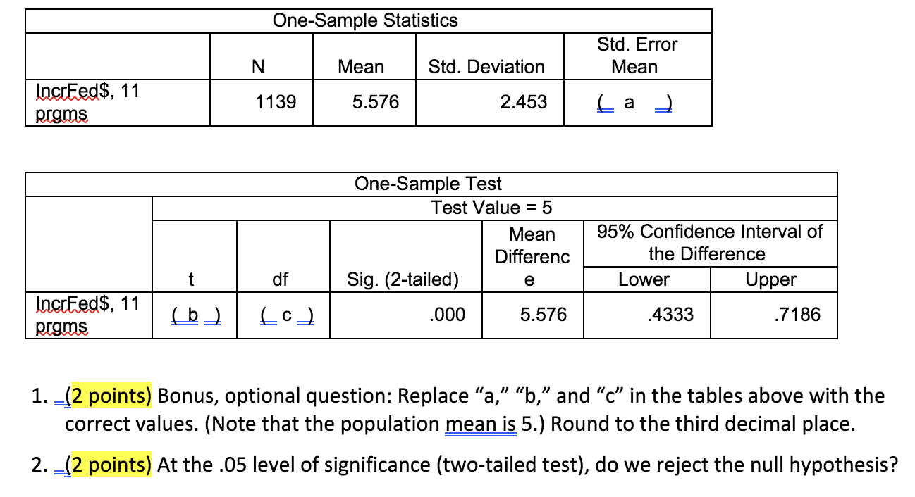 Solved One Sample Statistics Std Error Mean N Mean Std 4358