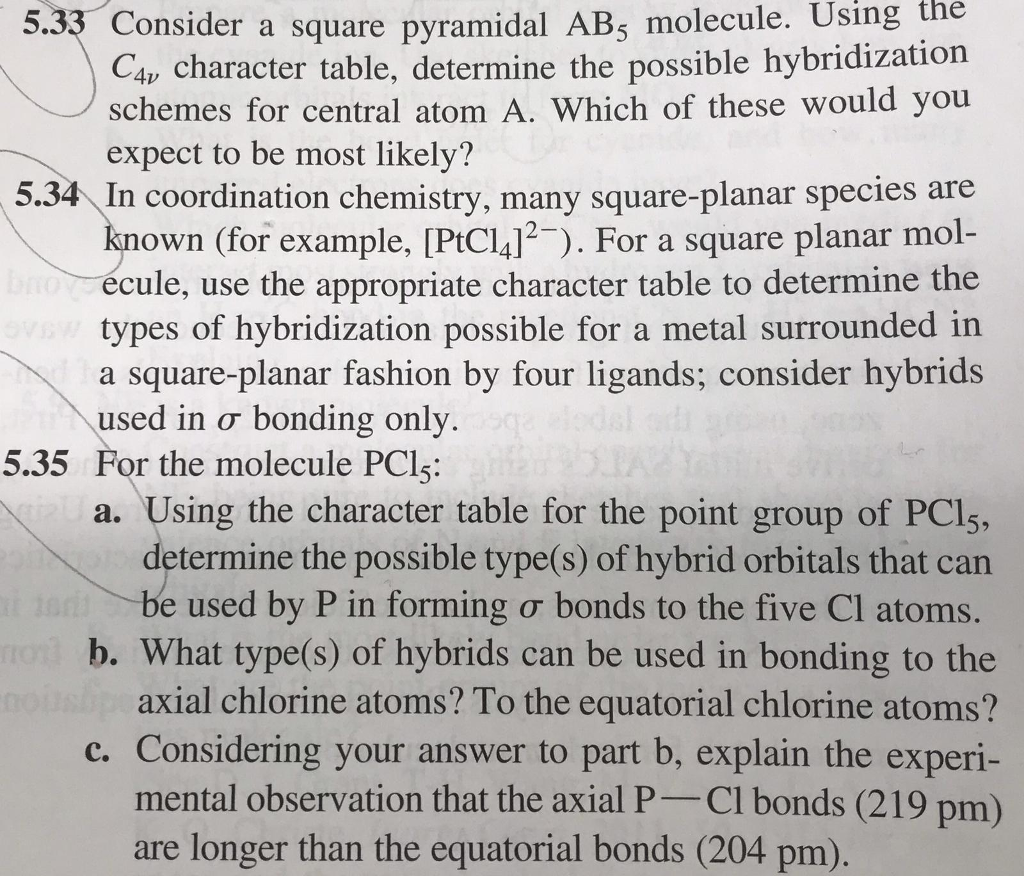Solved 5.33 Consider a square pyramidal AB5 molecule. Using | Chegg.com