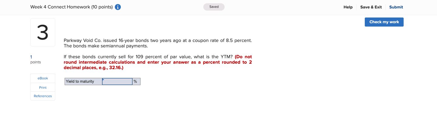 Solved Week 4 Connect Homework (10 points) 0 Saved Help Save | Chegg.com