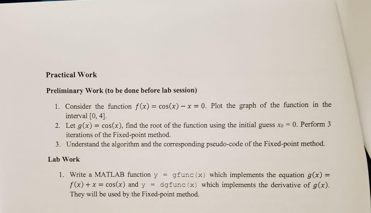 Solved Practical Work Preliminary Work (to be done before | Chegg.com