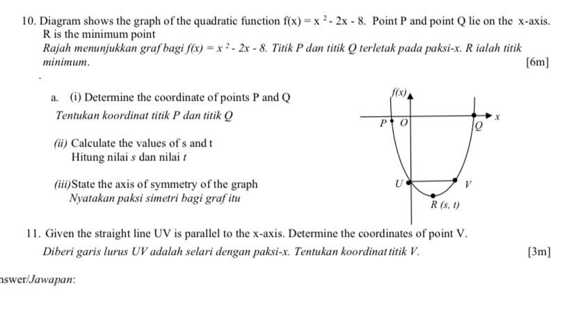 Solved 10. Diagram shows the graph of the quadratic function | Chegg.com